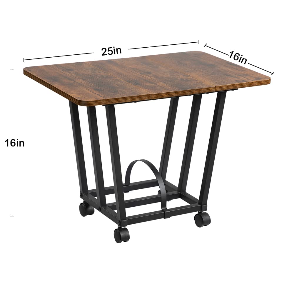 Hadulcet Record Player Stand Vinyl Records Holder, Turntable Stand and LP Album Storage Rack with wheels and dividers, Rustic Brown