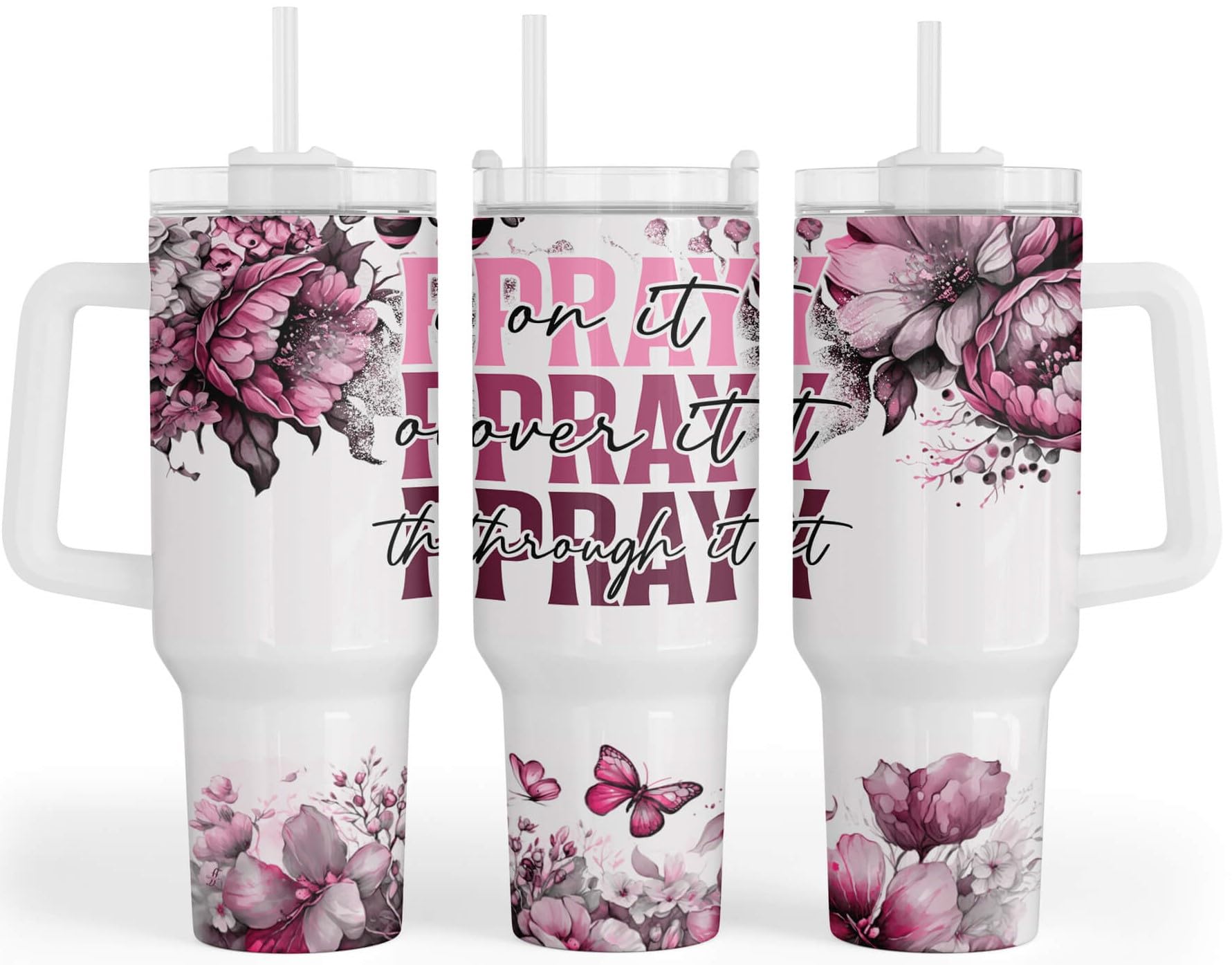 Fancyfams - Christian Gifts for Women Faith, 40 oz Tumbler Travel Mug - Birthday & Religious Gifts, Inspirational Best Friend Tumbler (Pray - 40oz)