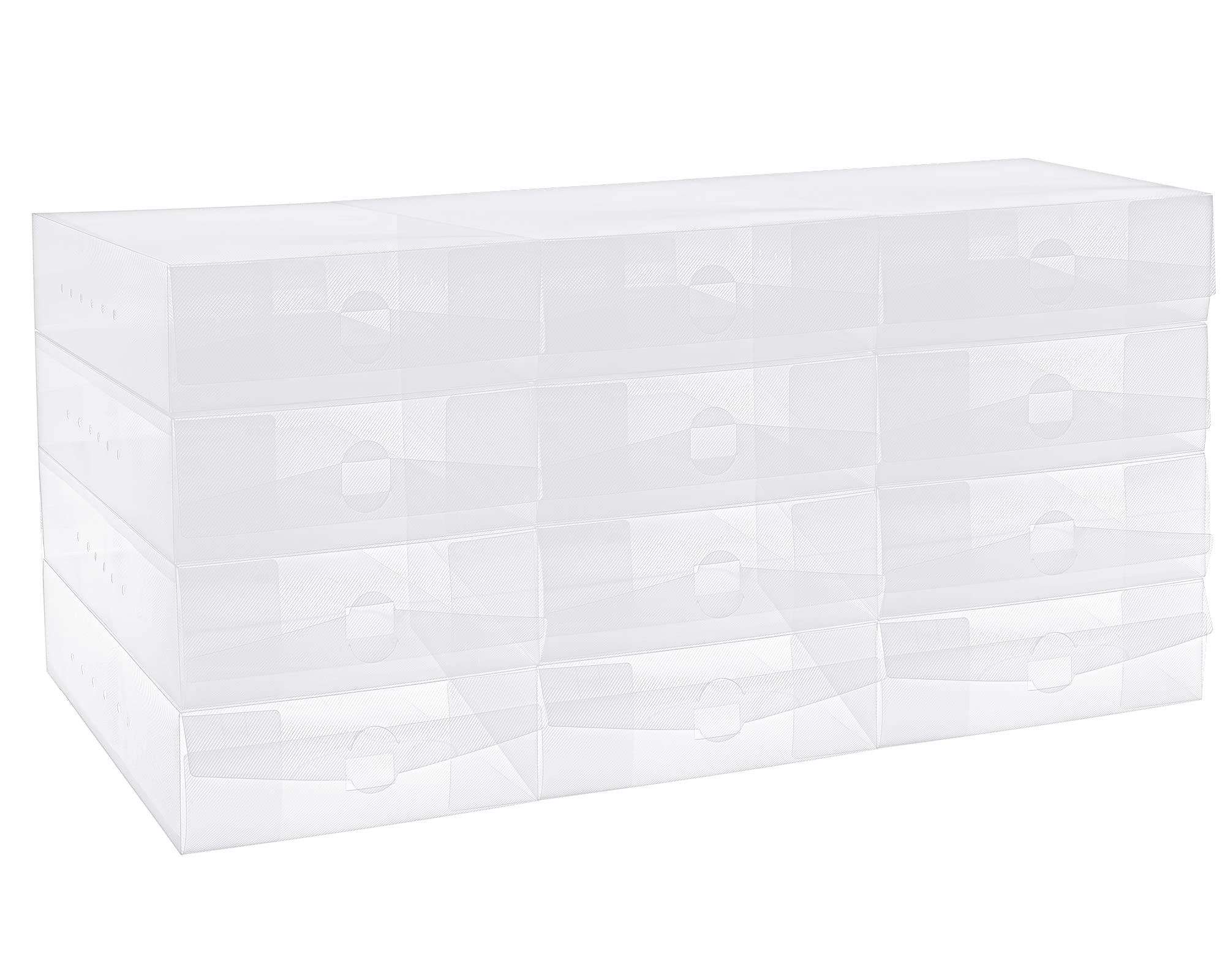 Shihanee 12 Pcs Boot Box Clear Plastic Stackable Shoe Storage Organizer Foldable Heavy Duty Shoe Containers for Closet Small Spaces Dorm Bedroom Apartments, 20.5 x 12 x 4.3 Inches