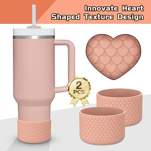 WUQID Heart Shaped Texture Silicone Boot Compatible with Stanle Quencher H2.0 & IceFlow Flip 20oz 30oz 40oz and Hydro Sport Flask 12-24oz, Anti-Slip Bottle Bottom Sleeve Cover