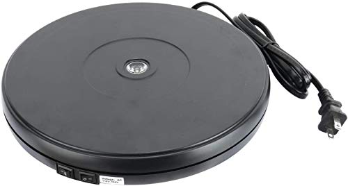 Homend 110V Electric Motorized Rotating Turntable Display Stand with LED, 10inch/25cm Diameter 22lb Load, 360 Degree Rotating in Either Direction, for Photography, Showcase (10inch/25cm,Black)