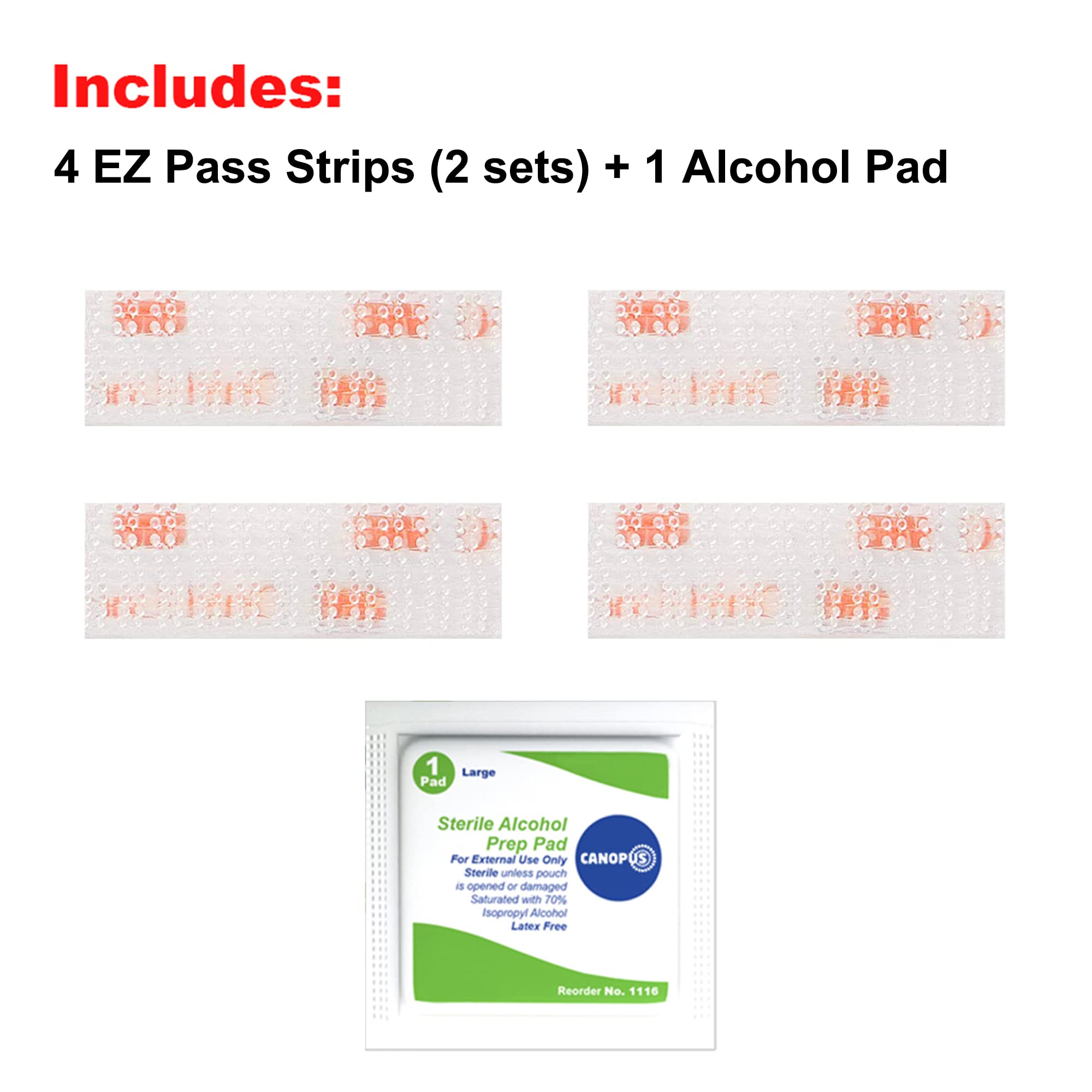CANOPUS EZ Pass Mounting Strips: Adhesive Strips, Dual Lock Tape, Ezpass Tag Holder, Peel-and-Stick Strips (2 Sets - 4 pcs) with Cleaning Prep Pad (1 Pieces) - (Pack of 1)