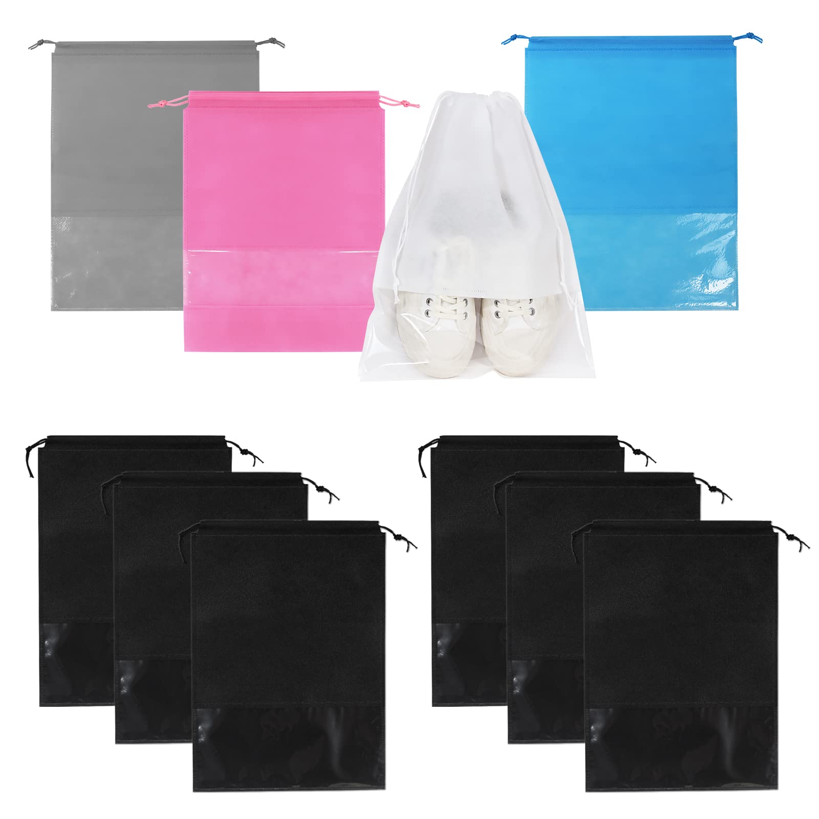 Buyongwant 10 PCS Travel Shoe Bags with Rope,Assorted Colors Portable Shoes Organizers Storage Pouch,Space Saving,Dust Proof (5 Colors)