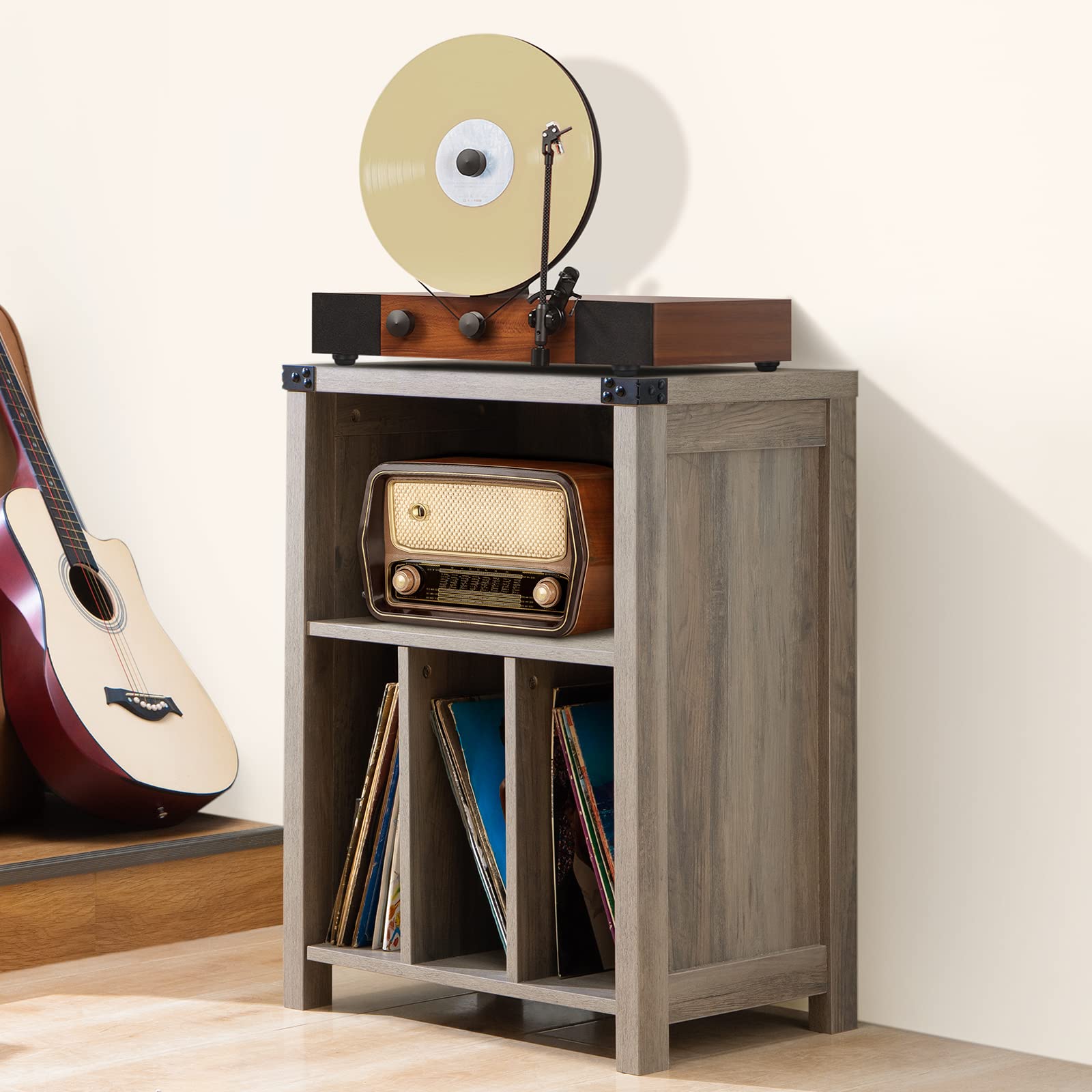 SICOTAS Record Player Stand with Vinyl Record Storage Turntable Stand Table Cabinet with Shelf End Table Night Stands Bed Side Table Nightstand Stereo Cabinet for Living Room Bedroom Office