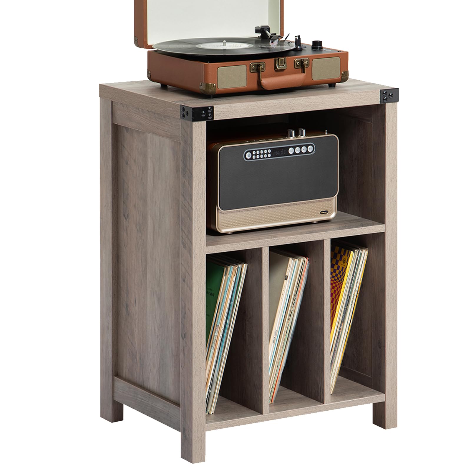 SICOTAS Record Player Stand with Vinyl Record Storage Turntable Stand Table Cabinet with Shelf End Table Night Stands Bed Side Table Nightstand Stereo Cabinet for Living Room Bedroom Office