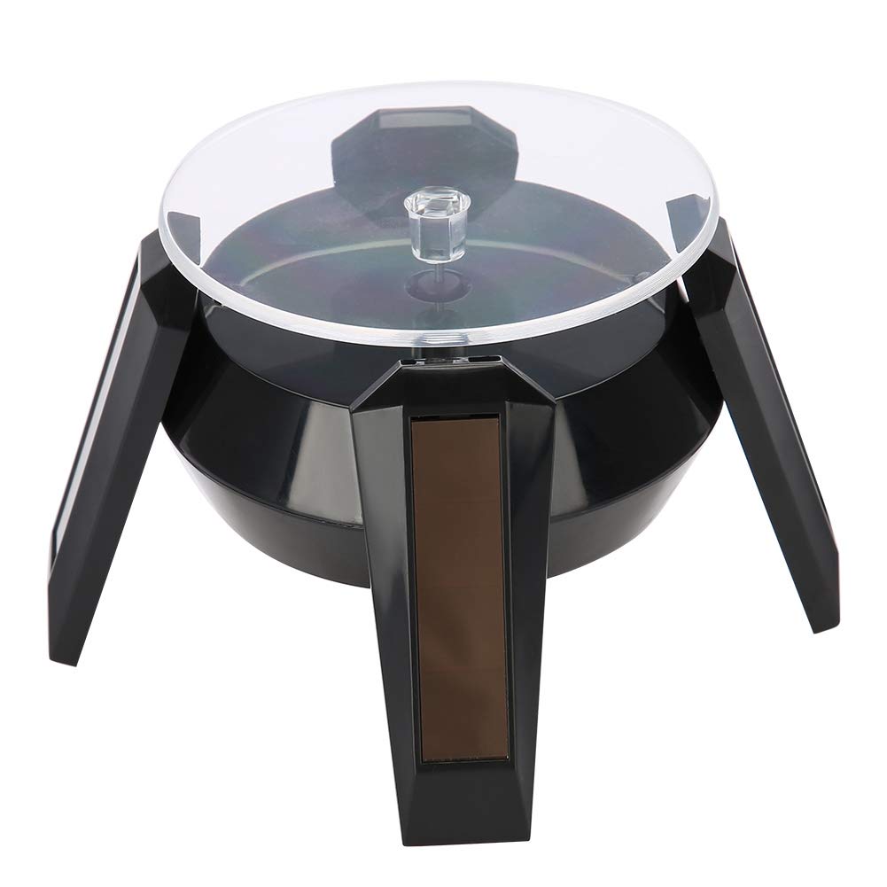 Jadpes Rotating Jewelry Display Stand, Solar 360 Degrees Rotating Turntable Display Stand with 4 LED Light Display Turntable for Display Jewelry Watch Collectibles Shop Display(#1)