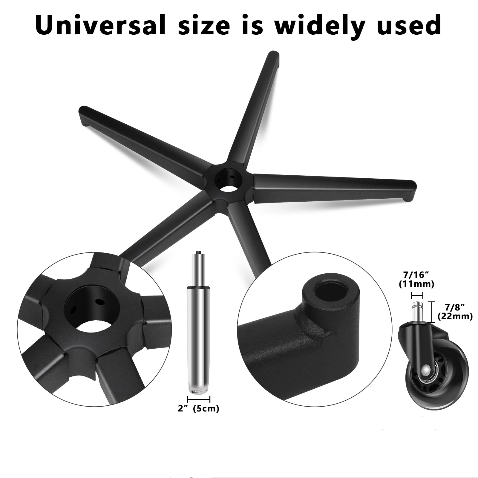 Office Chair Gas Lift Cylinder-Caster Wheels Replacement(Set of 5) for Hardwood Floors and Carpet,28'' Heavy Duty Office Chair Base Replacement