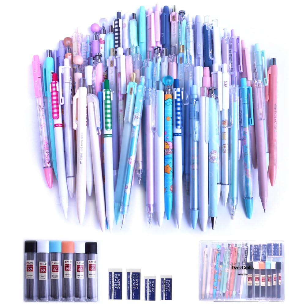 DzdzCrafts Kawaii Color 0.5MM 0.7mm Mixed 16pcs Mechanical Pencils Office School Supplies (Some with Top Erasers)