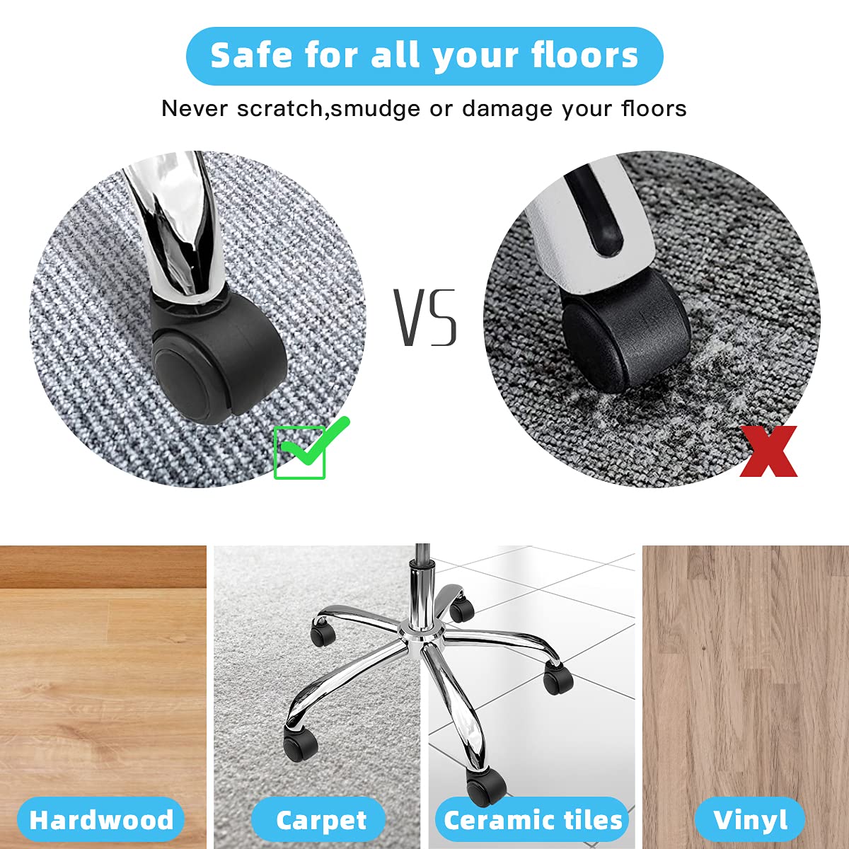 Office Chair Gas Lift Cylinder-Caster Wheels Replacement(Set of 5) for Hardwood Floors and Carpet,28'' Heavy Duty Office Chair Base Replacement