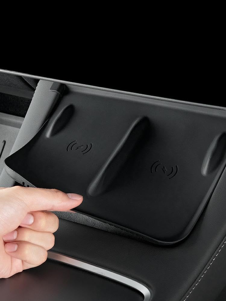 Tinlucys Center Console Wireless Charging Mat Designed for Tesla Model 3/Y 2021-2024,Center Console Interior Accessories for Tesla model 3/Y Black