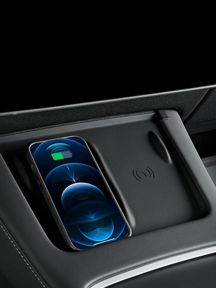 Tinlucys Center Console Wireless Charging Mat Designed for Tesla Model 3/Y 2021-2024,Center Console Interior Accessories for Tesla model 3/Y Black