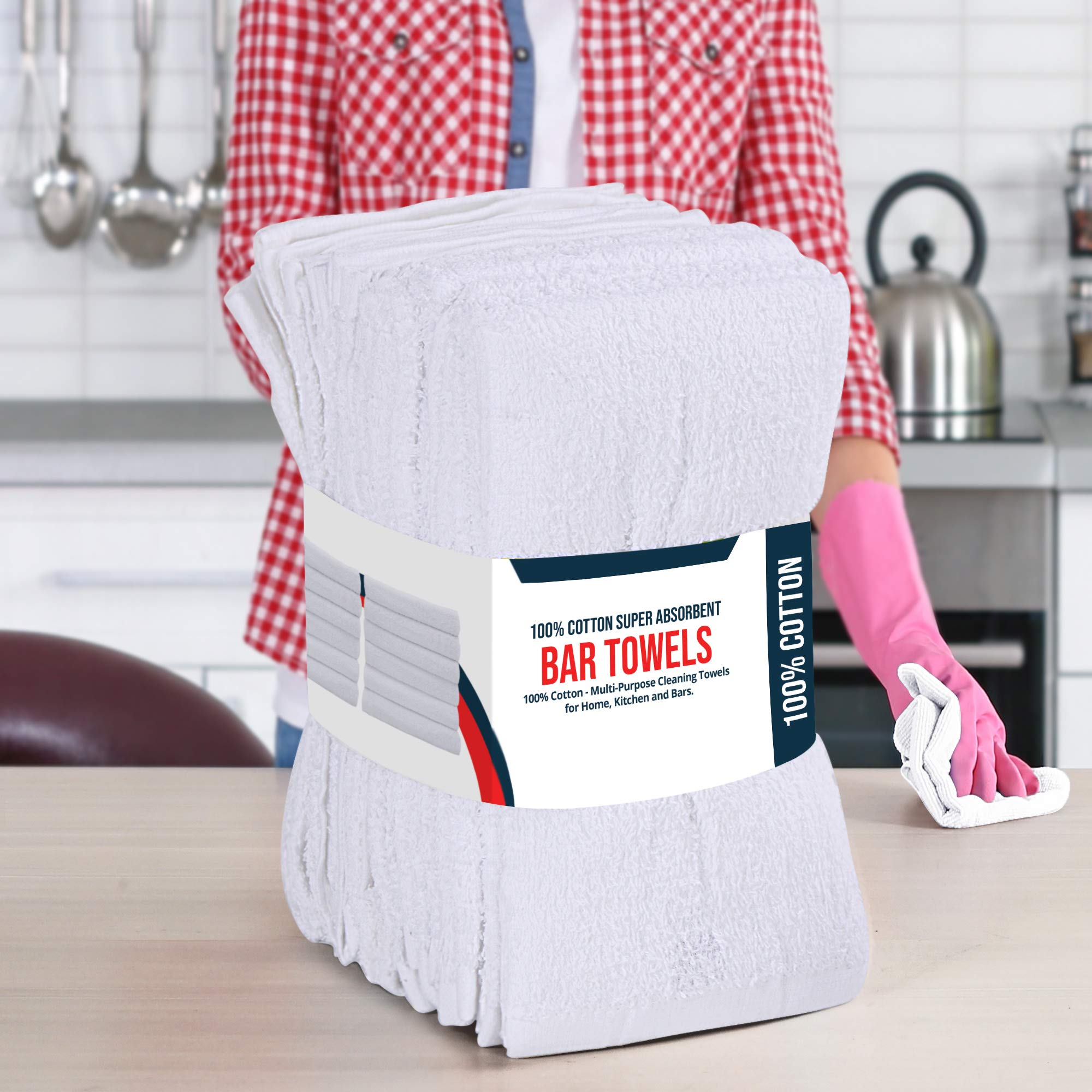 Utopia Towels Kitchen Bar Mops Towels, Pack of 12 Towels - 16 x 19 Inches, 100% Cotton Super Absorbent White Bar Towels, Multi-Purpose Cleaning Towels for Home and Kitchen Bars