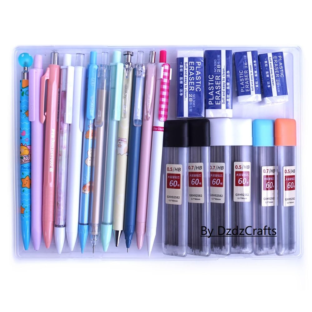 DzdzCrafts Kawaii Color 0.5MM 0.7mm Mixed 16pcs Mechanical Pencils Office School Supplies (Some with Top Erasers)