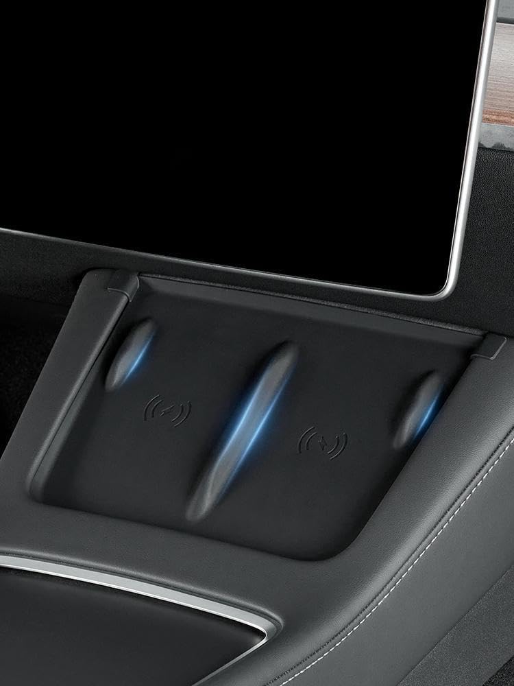 Tinlucys Center Console Wireless Charging Mat Designed for Tesla Model 3/Y 2021-2024,Center Console Interior Accessories for Tesla model 3/Y Black