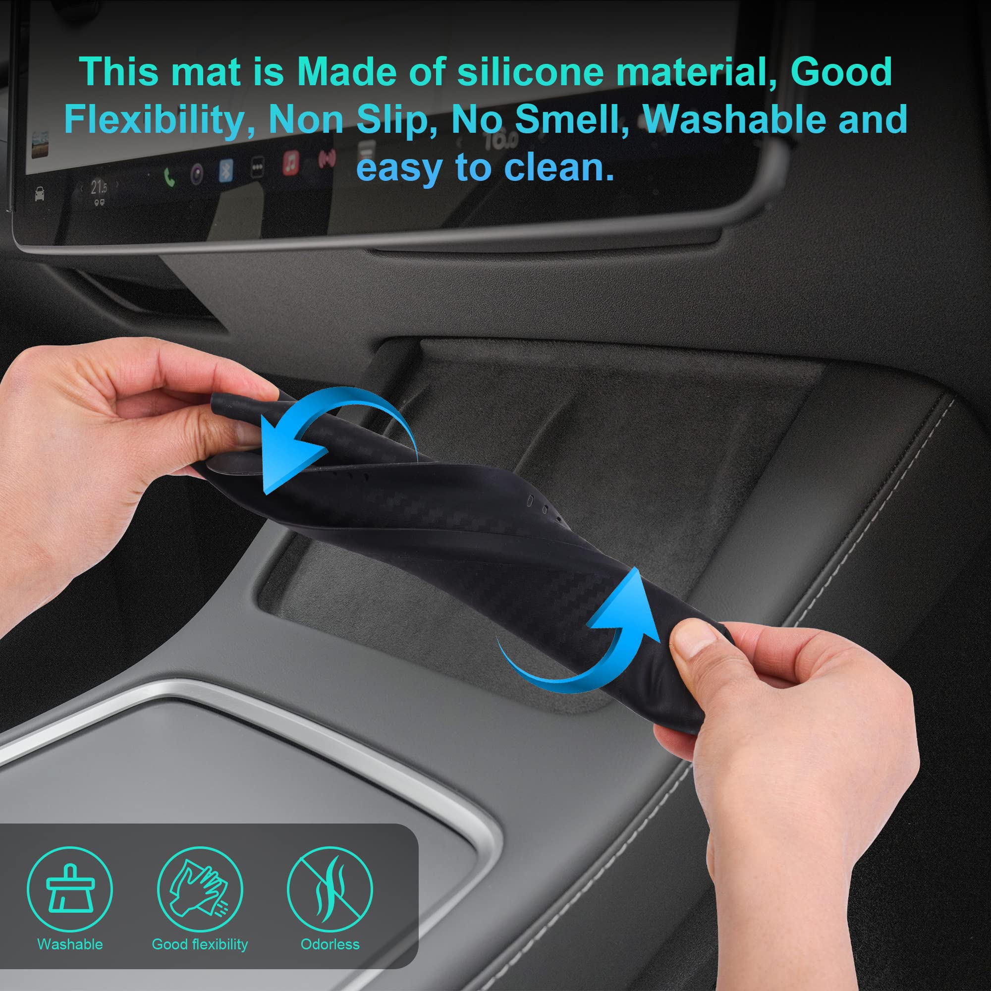 Tinlucys Center Console Wireless Charging Mat Designed for Tesla Model 3/Y 2021-2024,Center Console Interior Accessories for Tesla model 3/Y Black