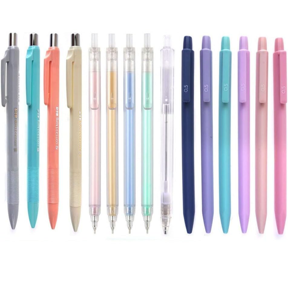 DzdzCrafts Kawaii Color 0.5MM 0.7mm Mixed 16pcs Mechanical Pencils Office School Supplies (Some with Top Erasers)