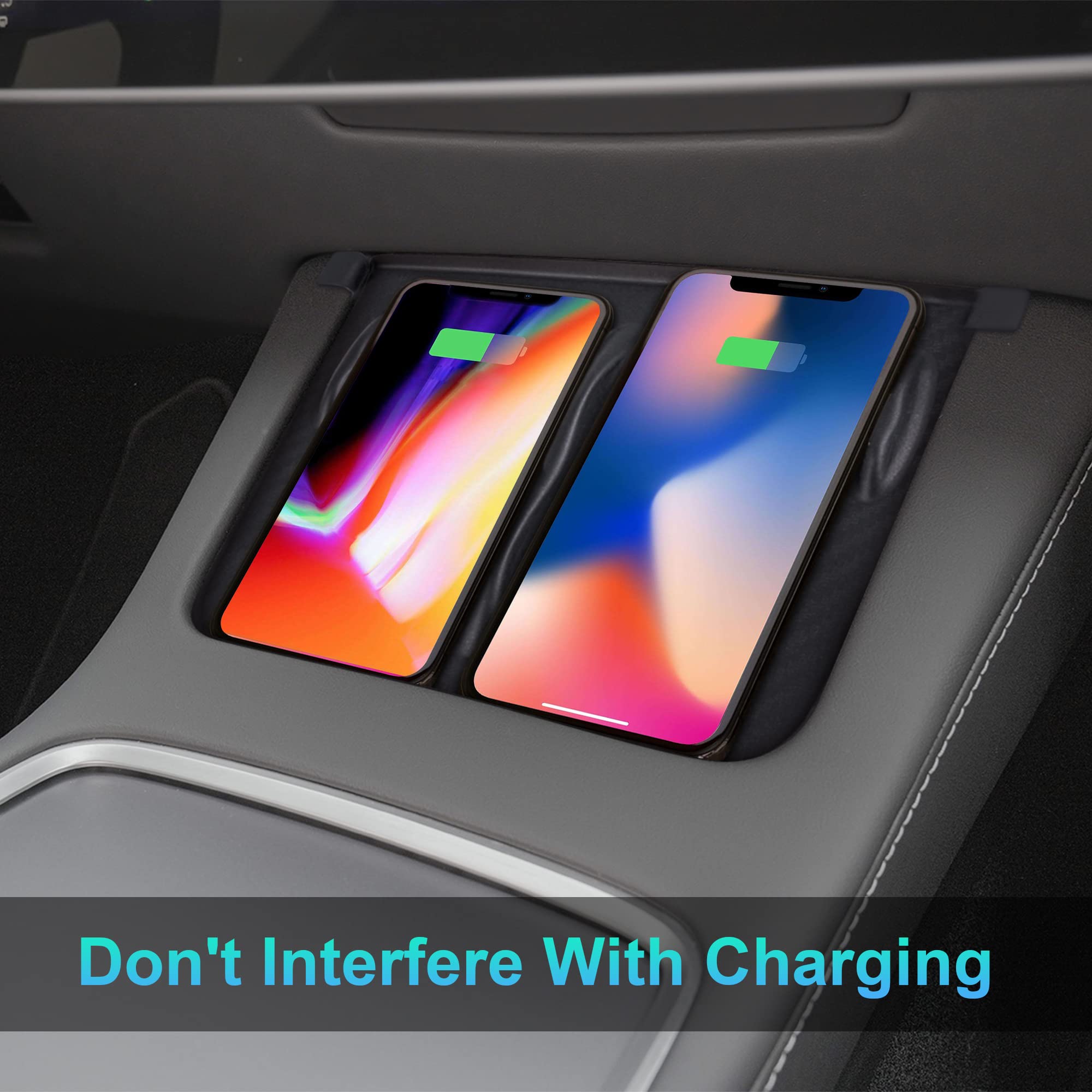 Tinlucys Center Console Wireless Charging Mat Designed for Tesla Model 3/Y 2021-2024,Center Console Interior Accessories for Tesla model 3/Y Black