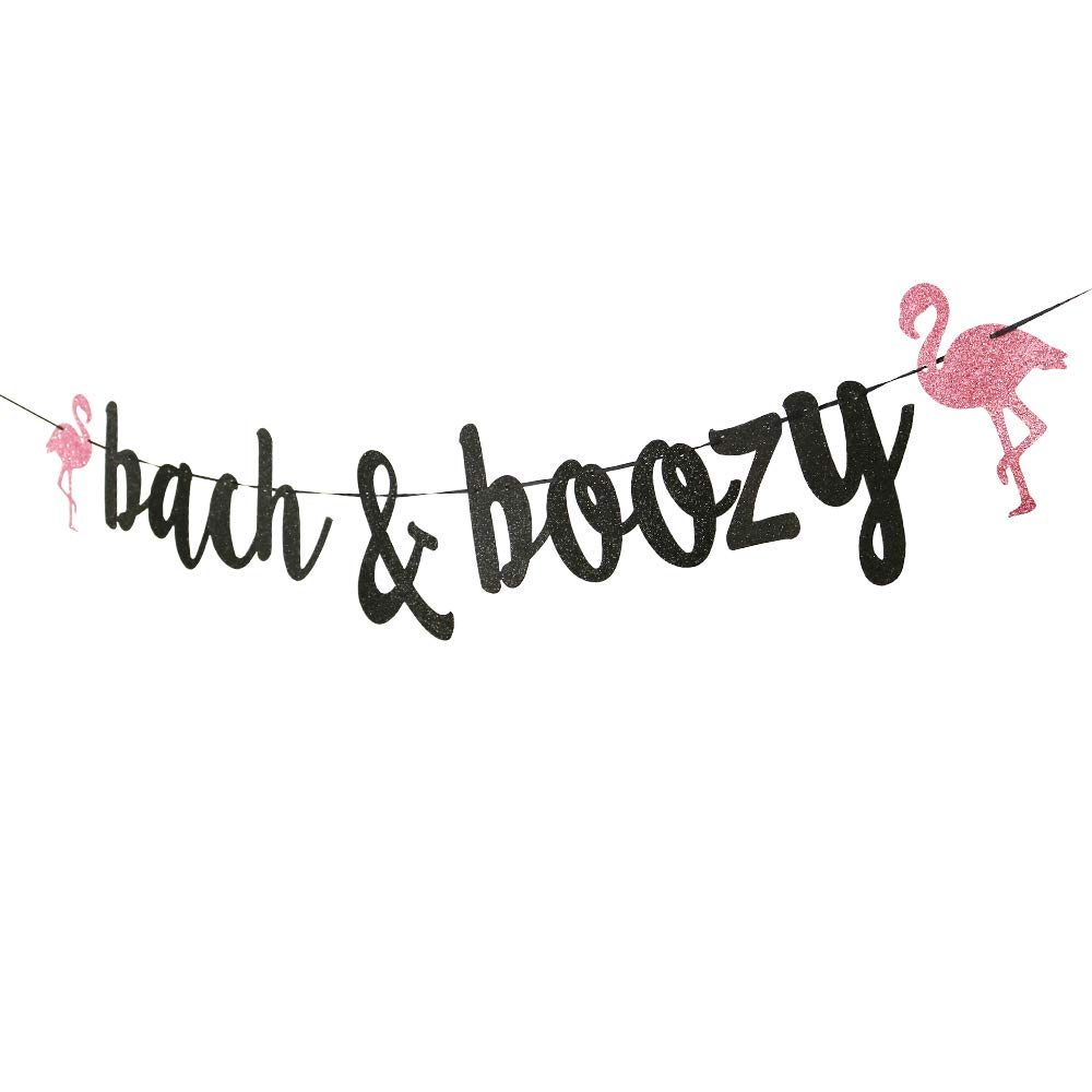 Bach & Boozy banner,Bachelorette Party Gold Gliter Paper Sign Decorations(Flamingo).