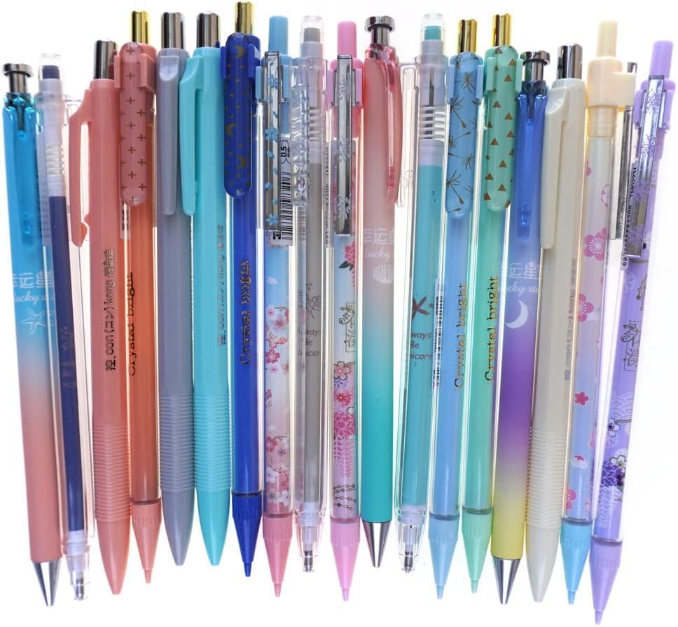 DzdzCrafts Kawaii Color 0.5MM 0.7mm Mixed 16pcs Mechanical Pencils Office School Supplies (Some with Top Erasers)