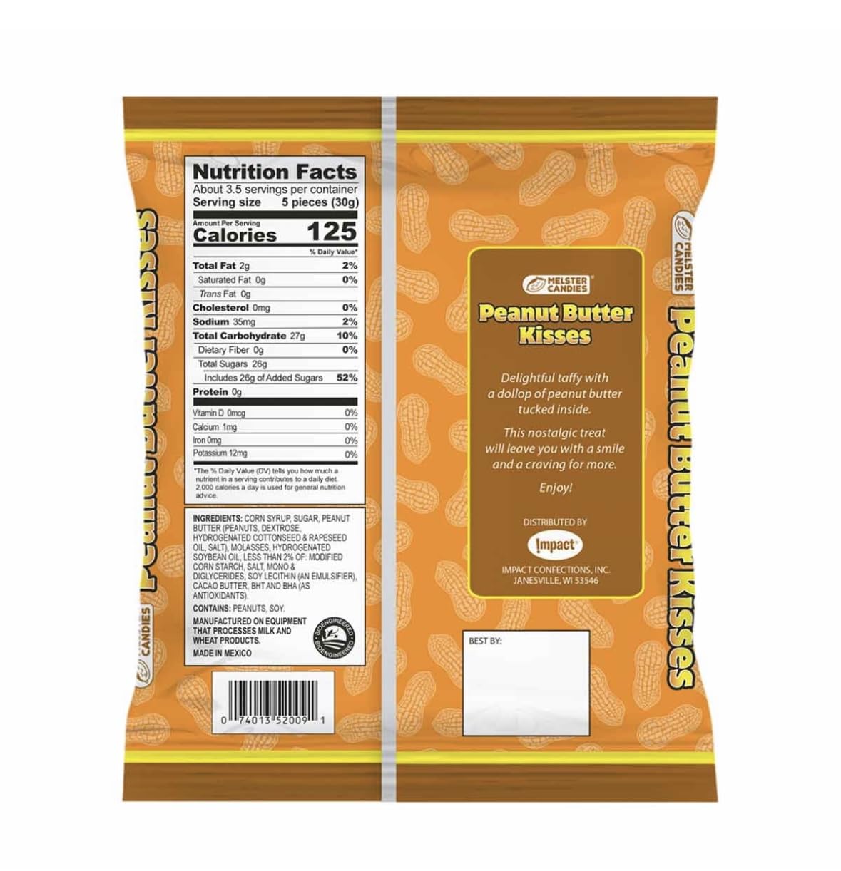 THE GOODS SHIPPER Melster Peanut Butter Kisses Taffy Candies 3.5 oz (3 Pack, Exp. Mid 2024)