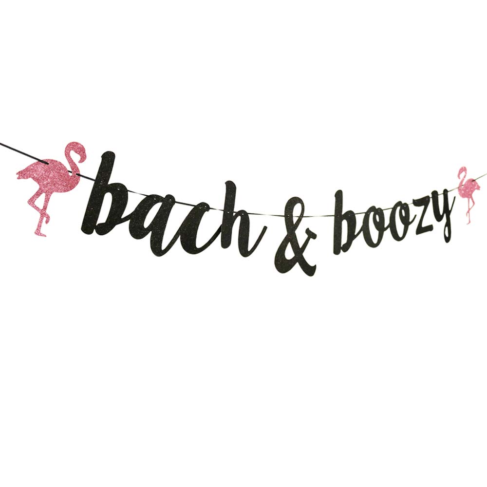 Bach & Boozy banner,Bachelorette Party Gold Gliter Paper Sign Decorations(Flamingo).