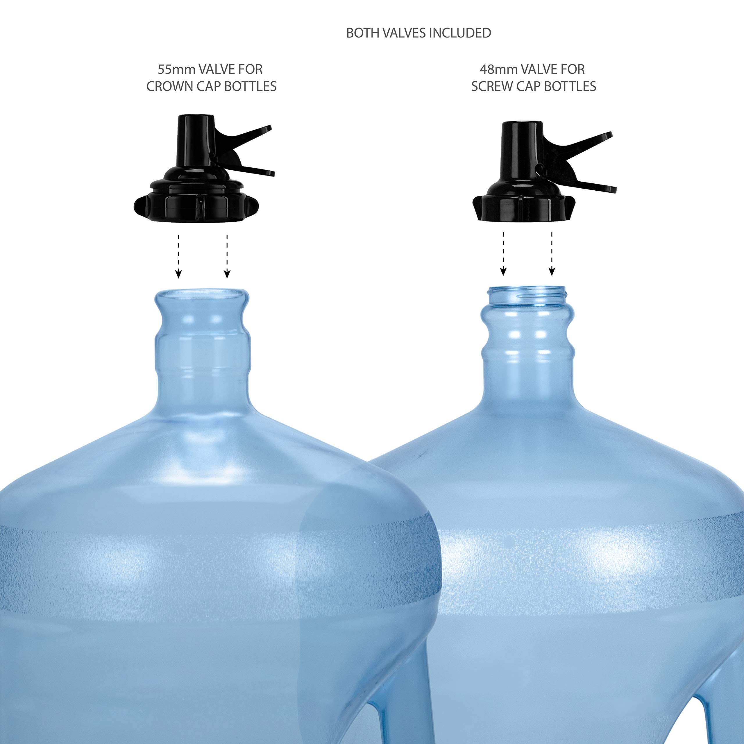 Brio Metal Plated 3-5 Gallon Water Jug Stand and 2 Dispenser Valves, Rust-Resistant Non Slip Water Stand with BPA Free Fast Flow Water Spout Fits Both 48mm and 55mm Bottles 2 CAPS Included (Black)