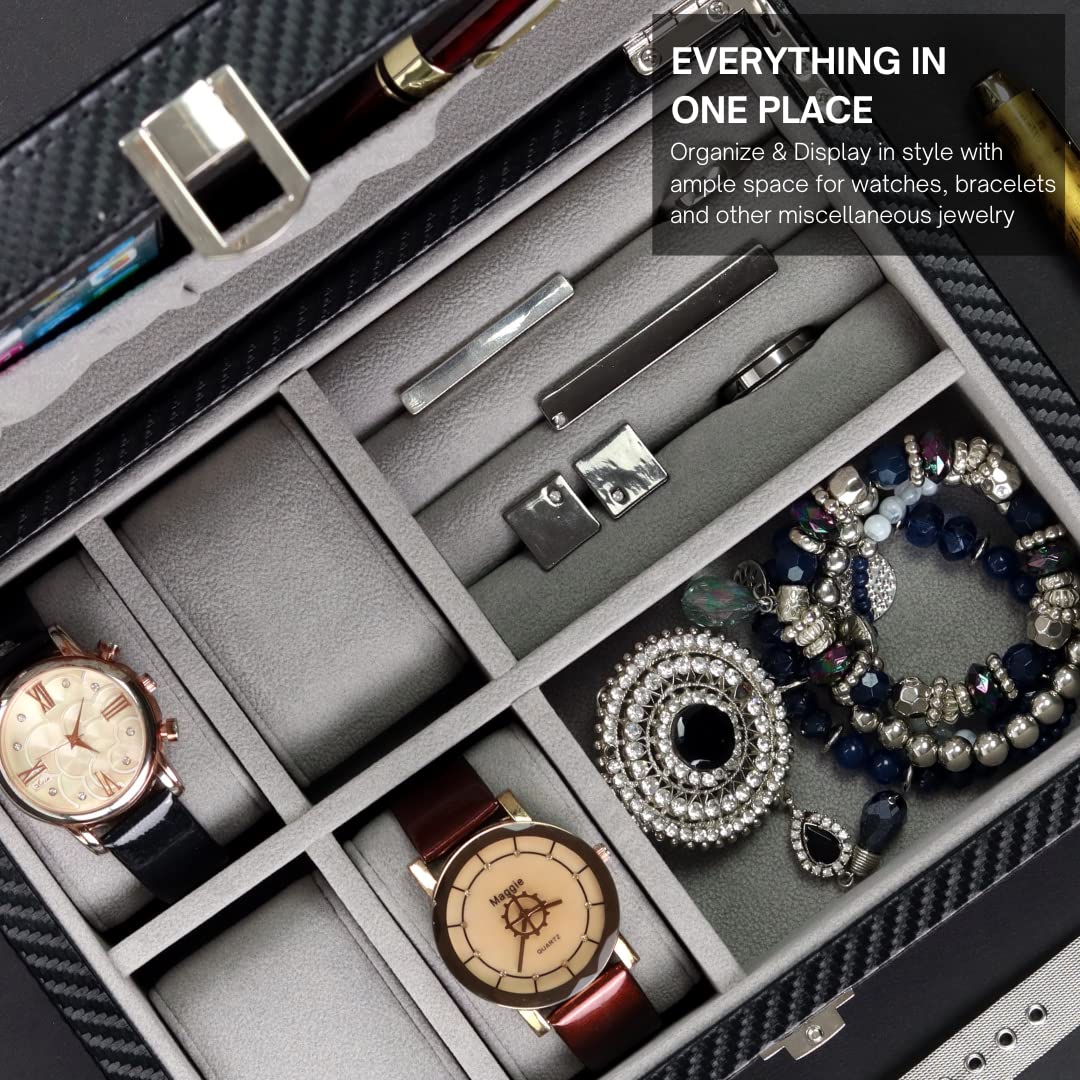 Decorebay Executive Leather Watch Box, Cufflink, Ring Storage Jewelry Box Organizer and Jewellery Box for Men (Crow)