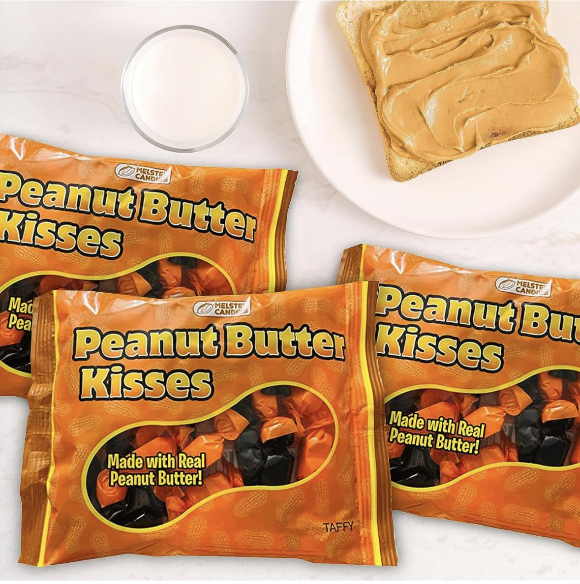 THE GOODS SHIPPER Melster Peanut Butter Kisses Taffy Candies 3.5 oz (3 Pack, Exp. Mid 2024)