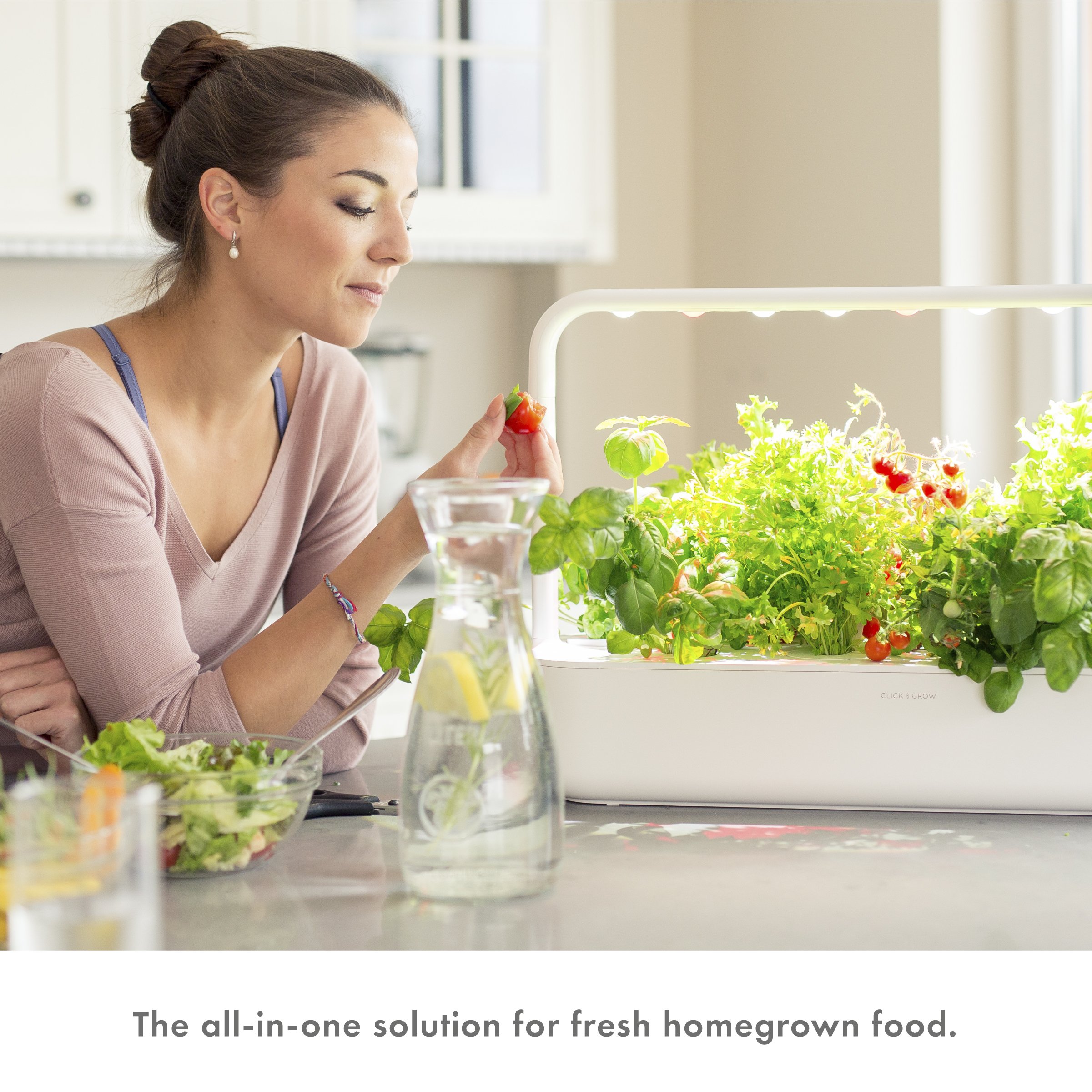Click & Grow Indoor Herb Garden Kit with Grow Light | Easier Than Hydroponics Growing System | Smart Garden for Home Kitchen Windowsill | Vegetable & Herb Garden Starter Kit with 9 Plant pods, Gray