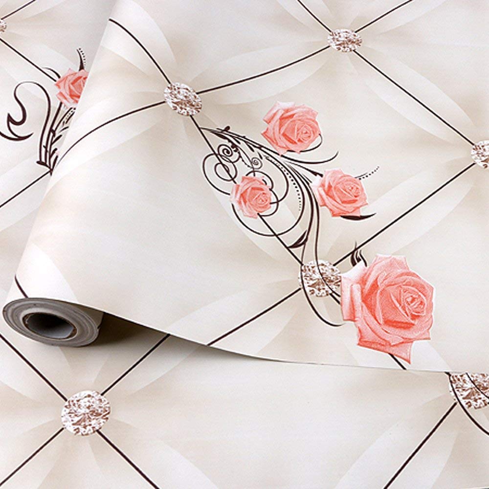 HOYOYO Self-Adhesive Shelf Liners Paper, Removable Self Adhesive Shelf Liner Dresser Drawer Wall Stickers Home Decoration, Grid Rose 17.8 x 118 Inches