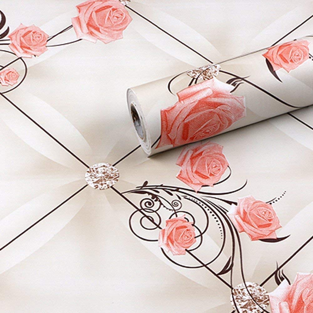 HOYOYO Self-Adhesive Shelf Liners Paper, Removable Self Adhesive Shelf Liner Dresser Drawer Wall Stickers Home Decoration, Grid Rose 17.8 x 118 Inches