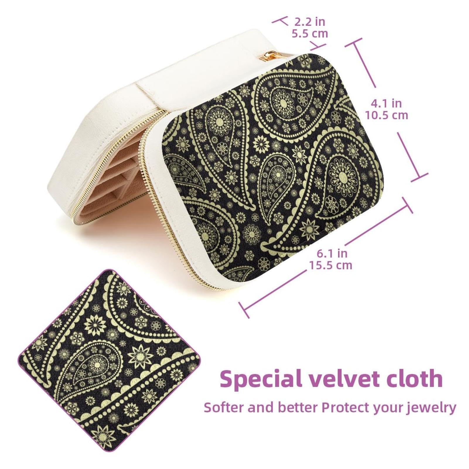MUOOUM Gloden Paisley Pattern Small Jewelry Box, Double Layer Travel Jewelry Organizer for Women Girls