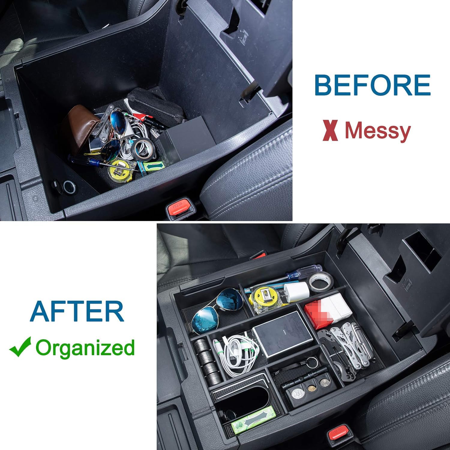 JDMCAR Compatible with Toyota Tundra Accessories 2014-2021 Center Console Organizer, Insert ABS Black Materials Tray, Armrest Secondary Storage Box - Full Tray