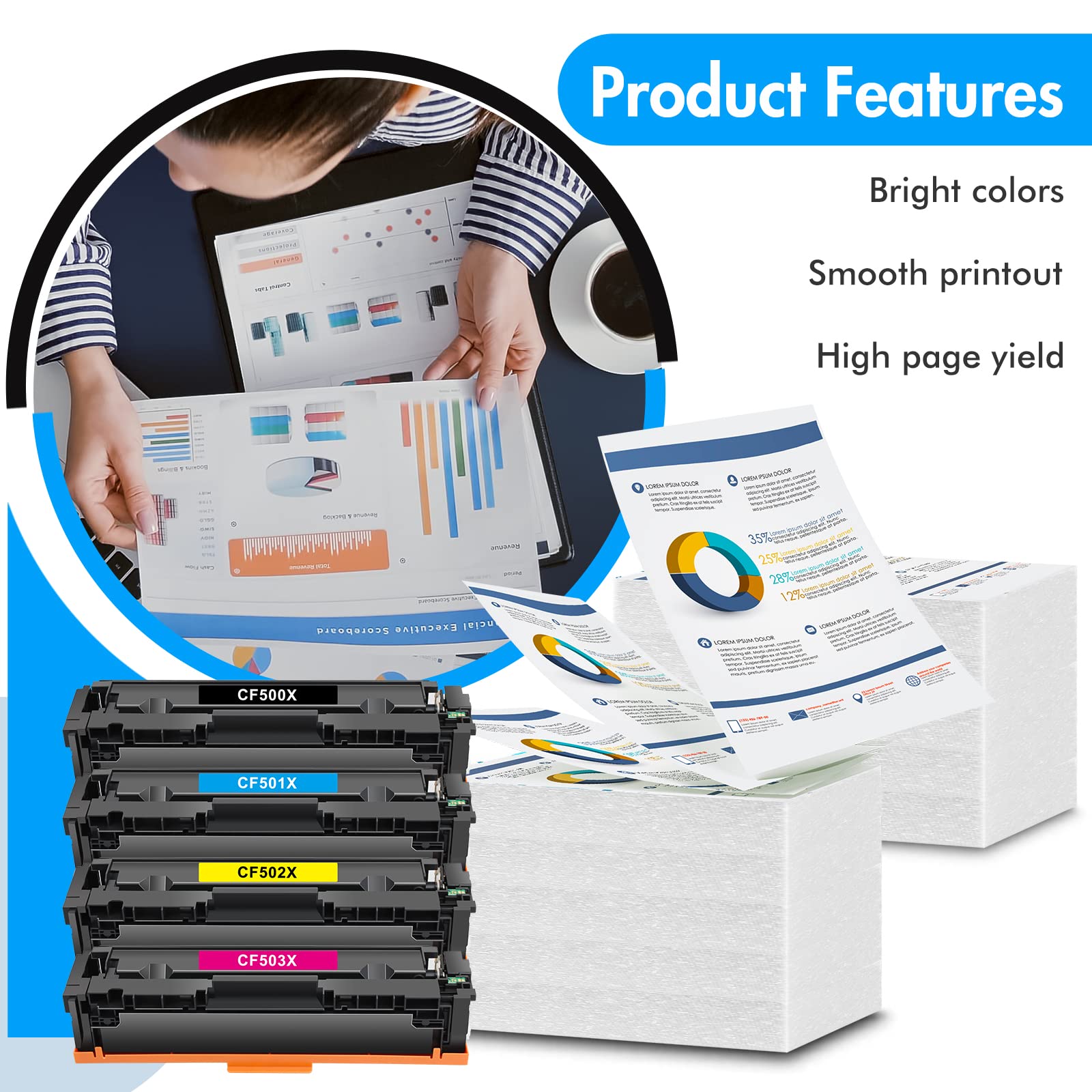 INFITONER 202X 202A Toner Cartridge 4 Pack Compatible Replacement for HP 202X 202A CF500A CF500X Color Pro MFP M281fdw M281cdw M254dw M254nw M281fdn M254 M281 Printer Ink (Black Cyan Magenta Yellow)