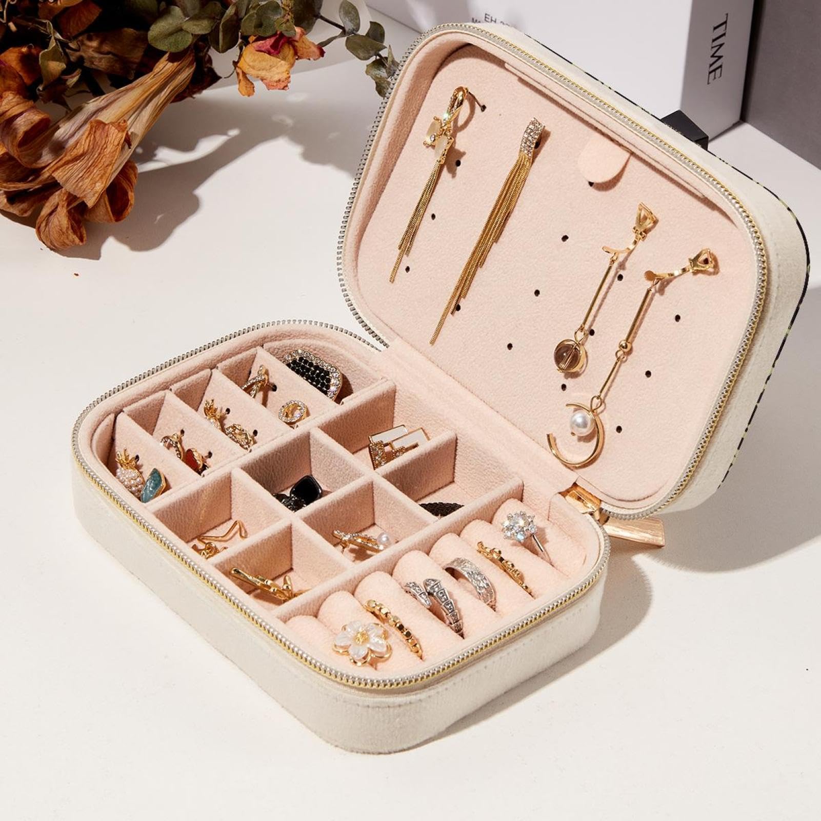 MUOOUM Gloden Paisley Pattern Small Jewelry Box, Double Layer Travel Jewelry Organizer for Women Girls
