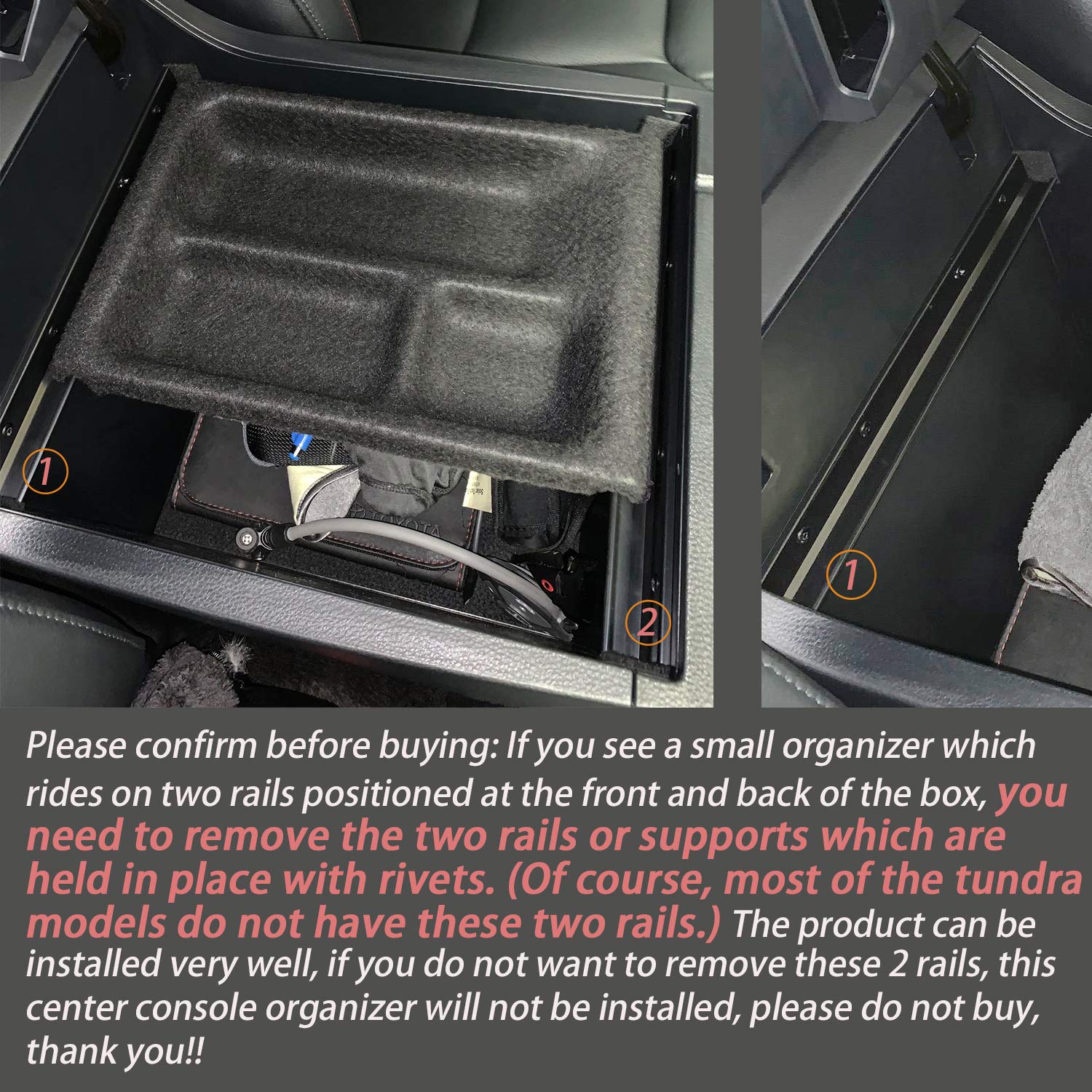 JDMCAR Compatible with Toyota Tundra Accessories 2014-2021 Center Console Organizer, Insert ABS Black Materials Tray, Armrest Secondary Storage Box - Full Tray