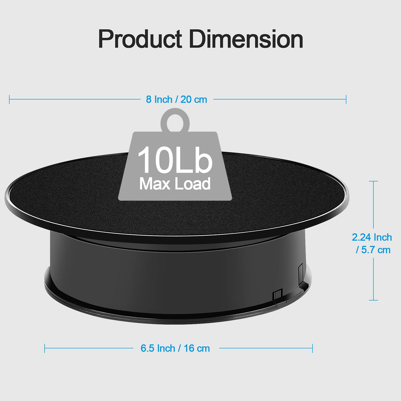 Inovat Upgrade 8" Ultra-Quiet Motorized Rotating Display Stand for Video Photography Products Display, 360 Degree Black Velvet Rotating Turntable for Jewelry 3D Models (Battery Operated, 10LB LOAD)