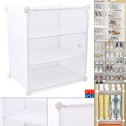 XUANIIIL Portable Shoe Rack Organizer with Door, 72 Pairs Shoe Storage Modular Cabinet, Plastic Adjustable Box Shelves Stackable Detachable DIY Standing Shelf Rack (3 * 12-Tiers)