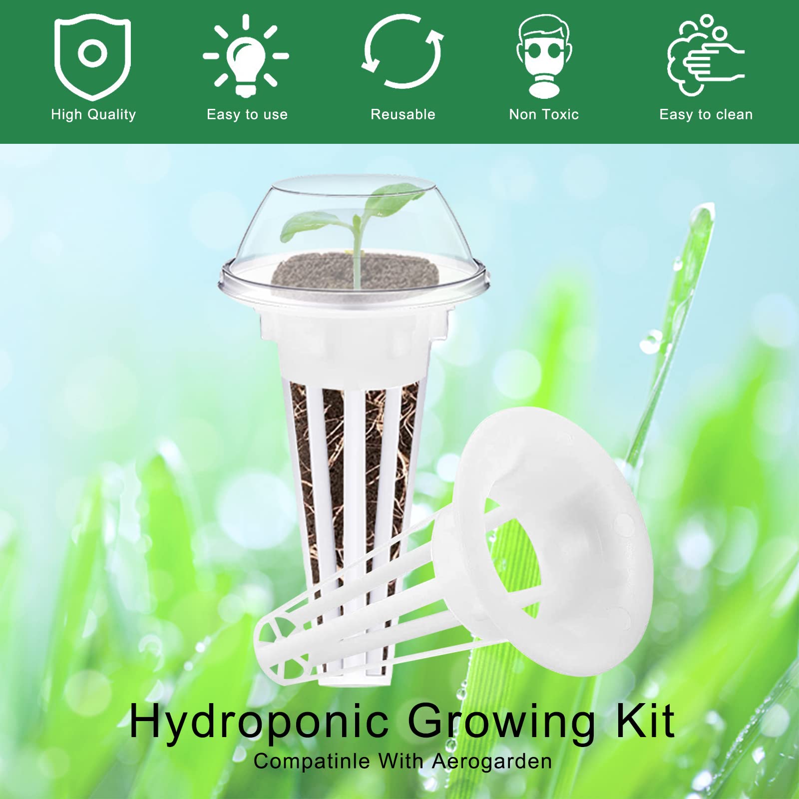 Delemonte 75 PCS Hydroponic Growing Plant Pods Kit, Including 25 Pieces Replacement Grow Baskets 25 Pieces Plant Grow Sponges 25 Pieces Transparent Insulation Lids, Compatible with Aerogarden