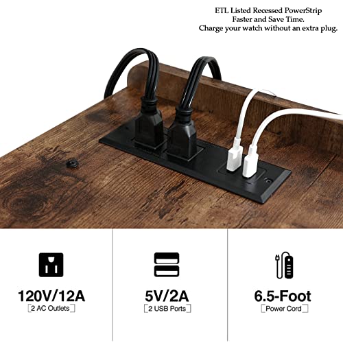 Tantmis LED Record Player Stand, Turntable Stand with Vinyl Record Storage, Mid Century Modern Record Player Table, Rustic Brown Record Player Cabinet with Power Outlet for Living Room, Bedroom