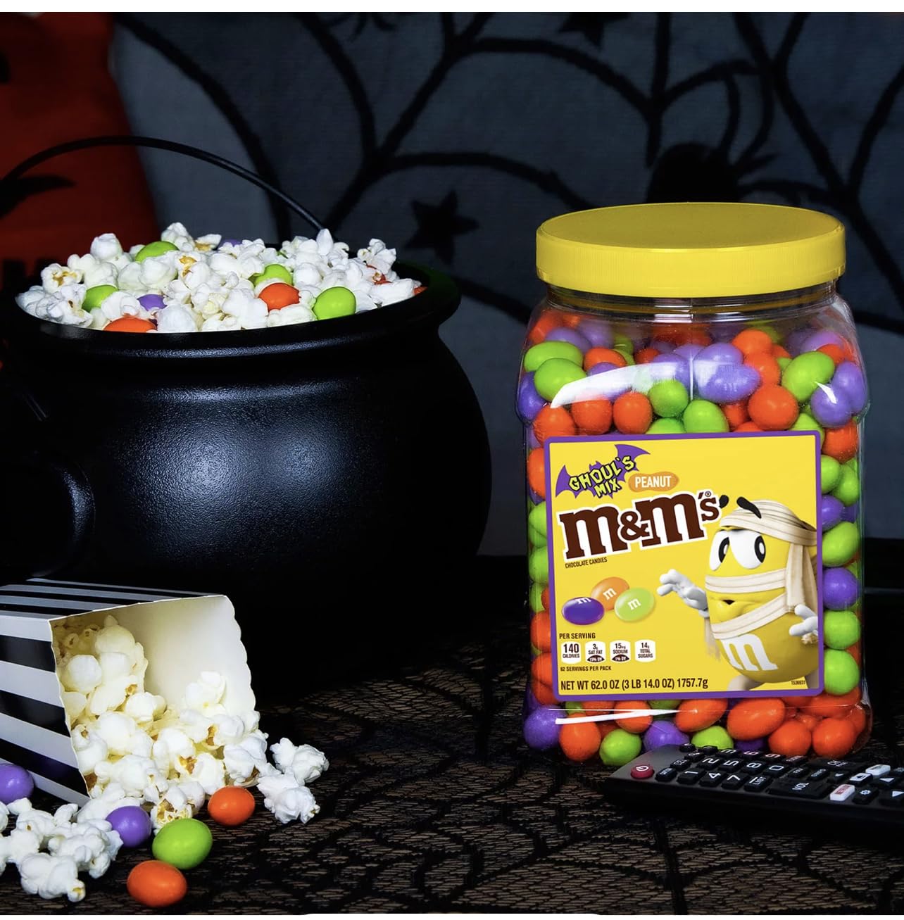 M&M'S Peanut Ghoul's Mix Bulk Chocolate Halloween Candy Resealable Jar (62 oz.) | Delicious Roasted Peanut Center Coated in Real Milk Chocolate | INCLUDES SameDay Shippers Branded Bag Clig and Treat Bag