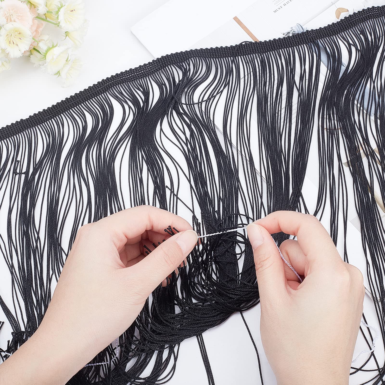 OLYCRAFT 10.4 Yards Polyester Tassel Fringe Trim 11 inch Wide Sewing Fringe Trim Lace Long Lenth Polyester Tassel for DIY Latin Dress - Black