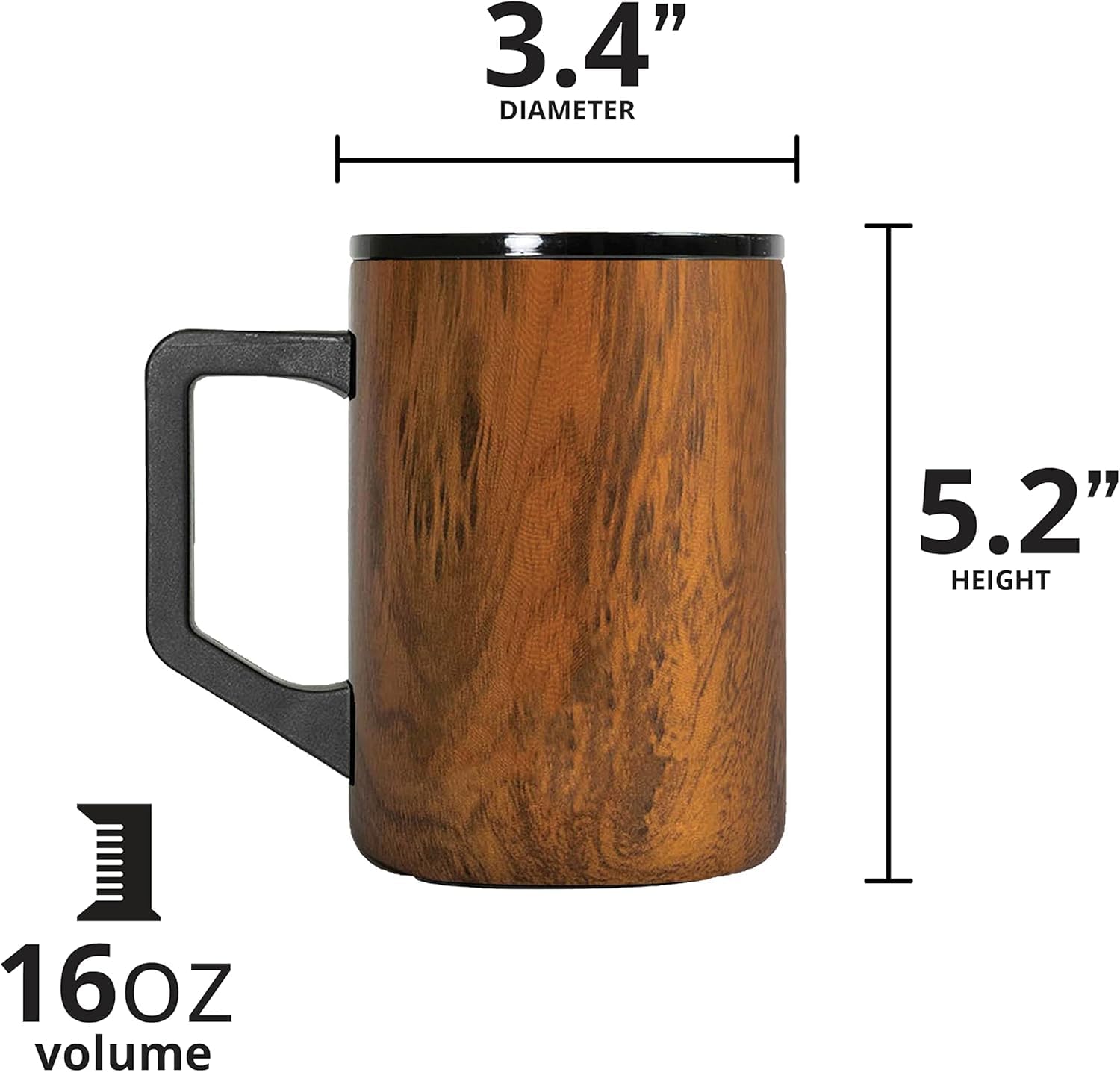 Elemental Summit Coffee Mug with Lid & Handle, Insulated Camp Mug, Triple Wall Stainless Steel Mug with Copper Lining, Hot and Cold Coffee Tumbler up to 6 Hours Hot and 18 Hour Cold, 16oz - Teakwood
