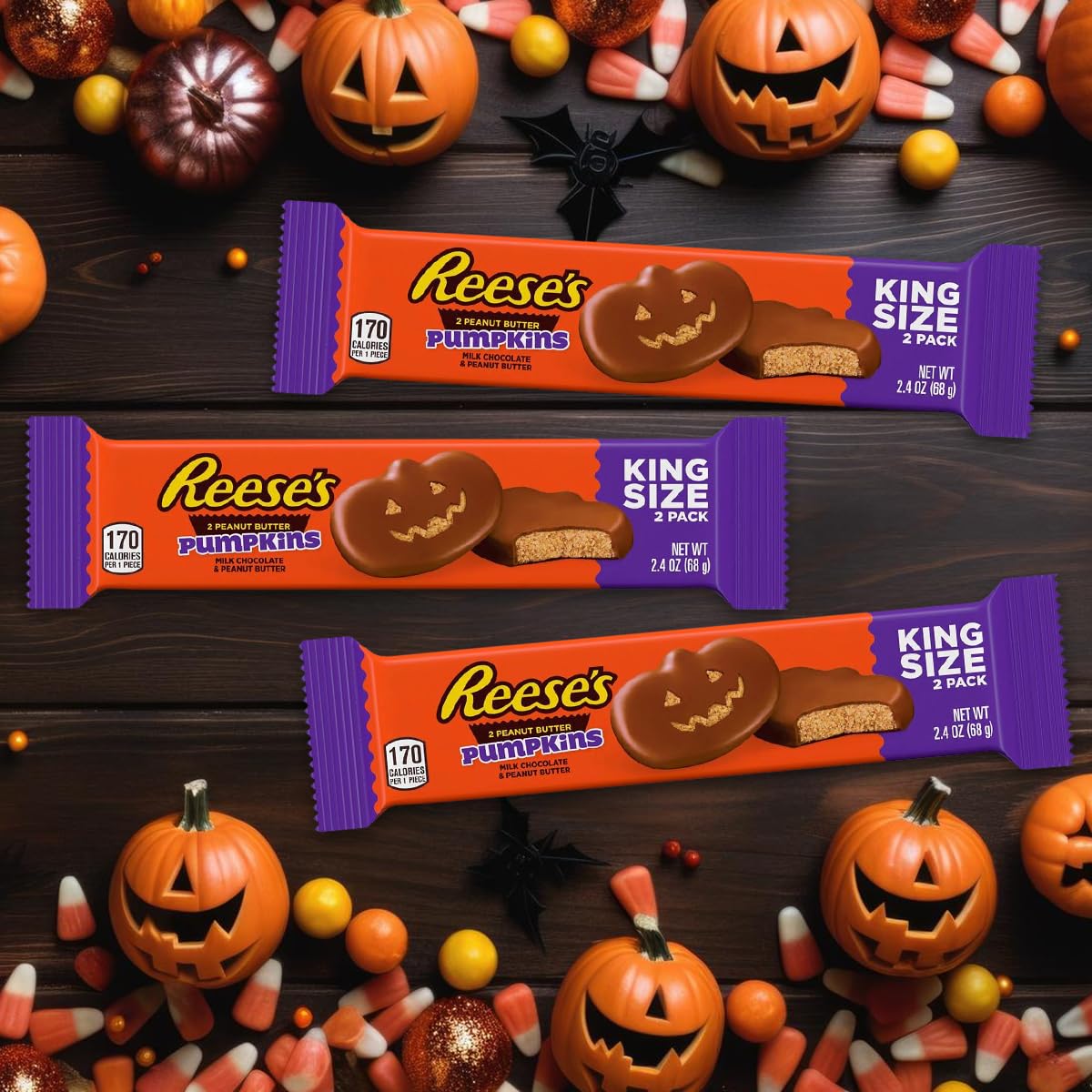 Reese’sHalloween Peanut Butter Pumpkin Cups King Size Pack of 3 - Delicious Treats ReesesHalloween Candy KingSize Bars for Spooktacular Festivities - Great for Kids and Adults 2.8 Oz, 170 Calories