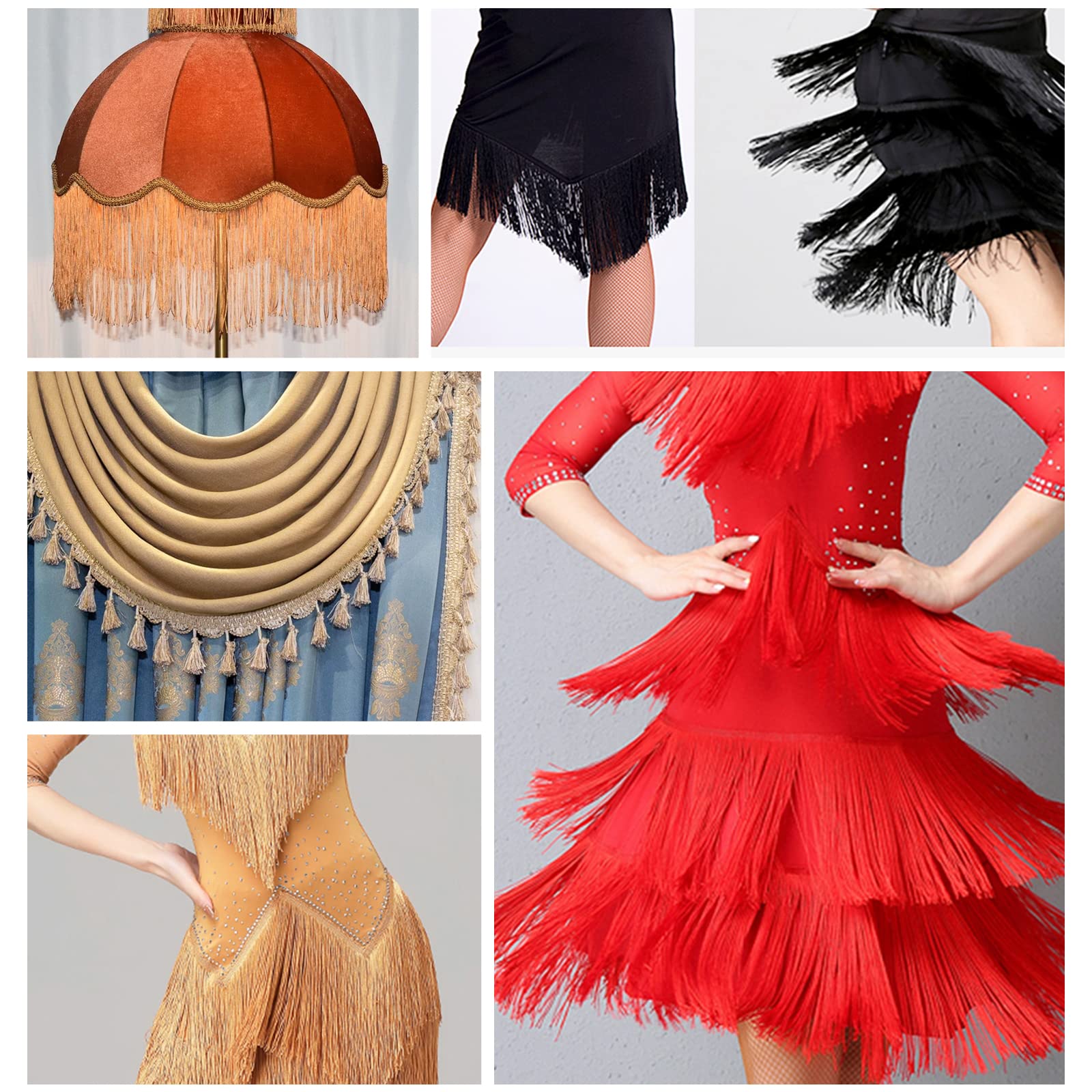 OLYCRAFT 10.4 Yards Polyester Tassel Fringe Trim 11 inch Wide Sewing Fringe Trim Lace Long Lenth Polyester Tassel for DIY Latin Dress - Black
