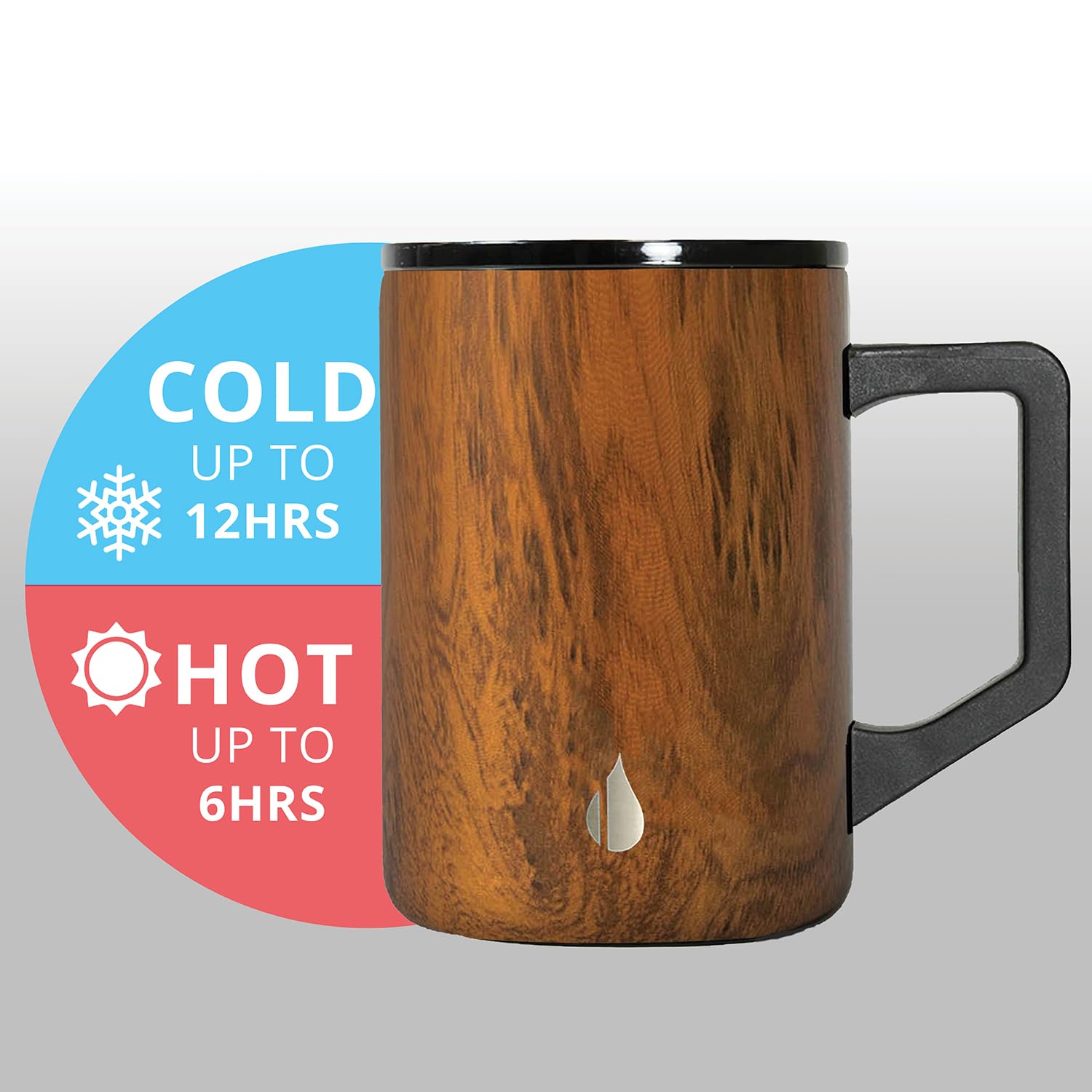 Elemental Summit Coffee Mug with Lid & Handle, Insulated Camp Mug, Triple Wall Stainless Steel Mug with Copper Lining, Hot and Cold Coffee Tumbler up to 6 Hours Hot and 18 Hour Cold, 16oz - Teakwood