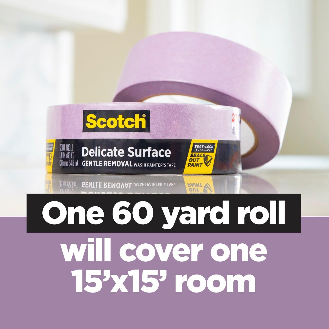 Scotch 2080EL-24E ScotchBlue Delicate Surfaces Painters Tape, 0.94" Width x 60 yd, Purple