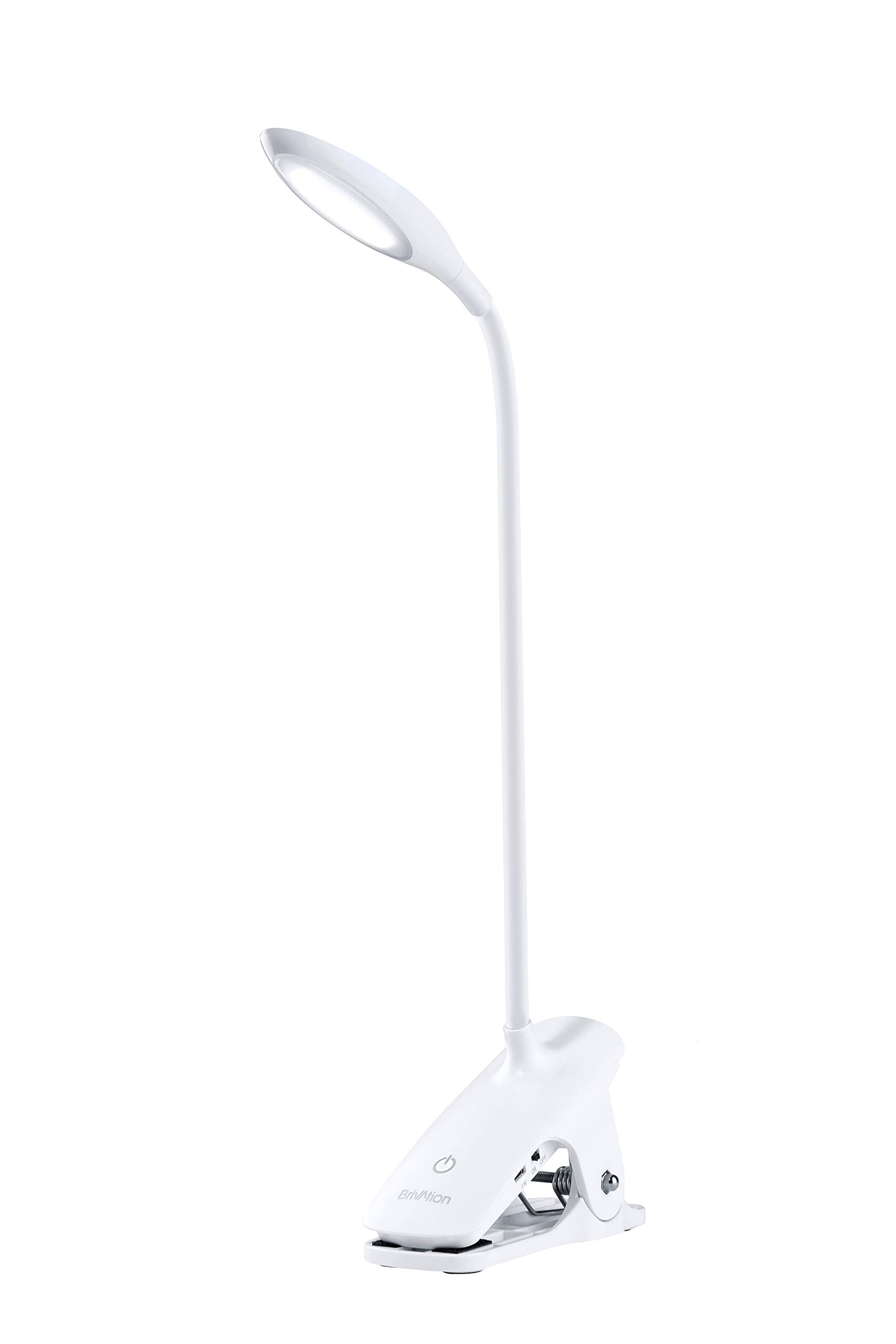 Brivation LED Desk Lamp with USB Charging Port, Clip Lamp for Desk, Portable Eye-Care Desk Light, Flexible Gooseneck USB Rechargeable, 3 Dimming Levels, Touch Control