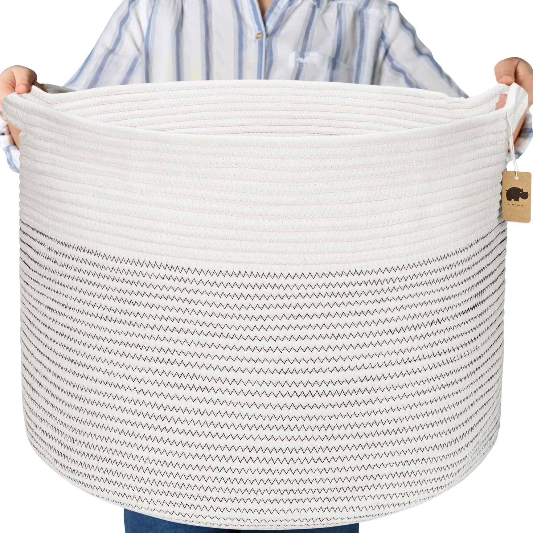 Little Hippo Baskets XXXL Large Cotton Rope Basket 22"x22"x14" Storage Basket, Woven Basket, Large Basket, Blanket Basket Living Room, Toy Basket, Baskets for Organizing, Kids Toy Storage Organizer