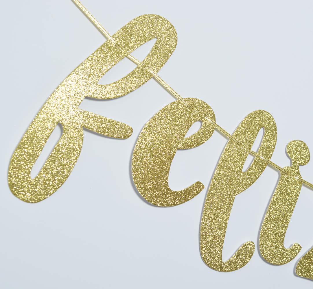 Feliz Aniversario Banner for Happy Birthday Wedding Anniversary Party Decorations Spanish Fiesta Mexican Theme Sign Photo Backdrop (Gold Glitter)
